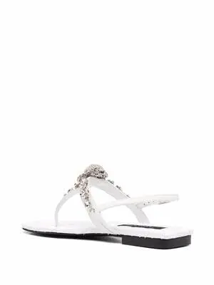 Philipp Plein Crystal-skull Flat Sandals - White