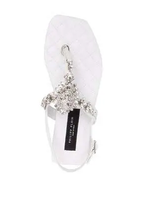 Philipp Plein Crystal-skull Flat Sandals - White