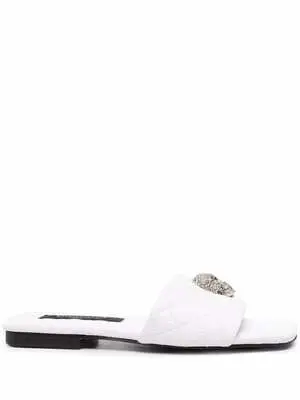 Philipp Plein Crystal-skull Flat Sandals - White