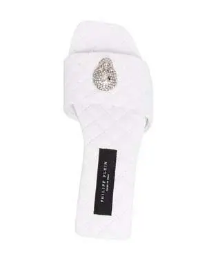 Philipp Plein Crystal-skull Flat Sandals - White