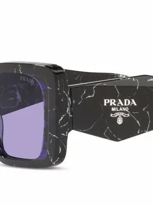 Prada Marble-effect Rectangle Frame Sunglasses - Green