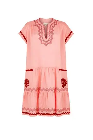 Saloni Ashley B Dress In Geranium Embroidered