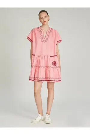 Saloni Ashley B Dress In Geranium Embroidered