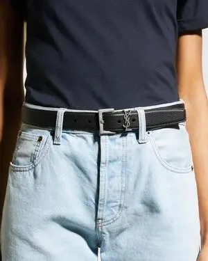 Saint Laurent Grained Leather Belt - Black