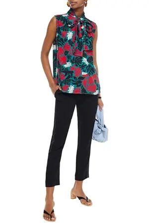 Marni Pussy-bow Printed Crepe Top