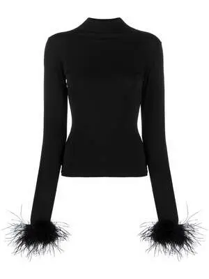ATU BODY COUTURE Feather-cuff High-neck Top - Black