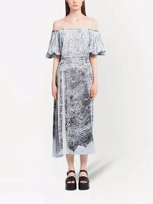 Prada Coral-print Silk Midi Dress