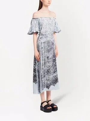 Prada Coral-print Silk Midi Dress
