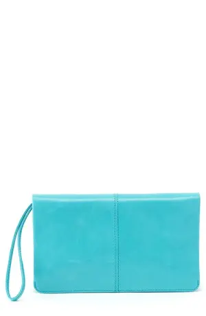 Hobo Leather Zip Clutch Aqua