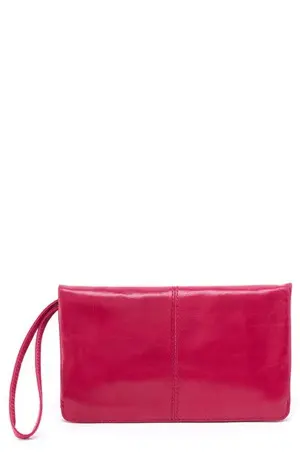 Hobo Leather Zip Clutch Fuchsia