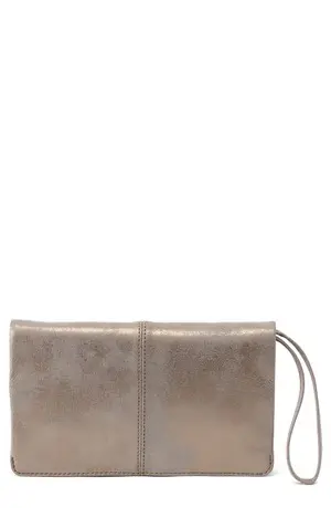 Hobo Leather Zip Clutch - Granite Gold