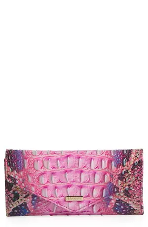 Brahmin Brahmin Veronica Melbourne Croc Embossed Leather Wallet Pink Cobra