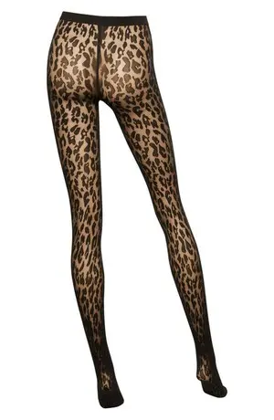 Wolford Josey Leopard Pattern Tights - Black/black