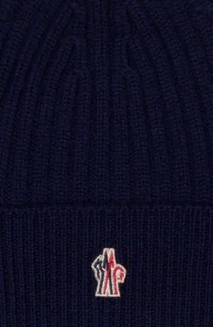 Moncler Embroidered Logo Rib Wool Beanie