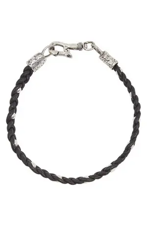 John Varvatos Braided Leather Bracelet - Silver