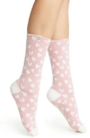 UGG Leslie Crew Socks Clay Pink Hearts