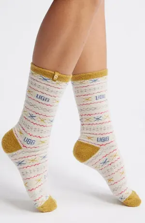 UGG Leslie Crew Socks - Ochre Green Multi Uggisle