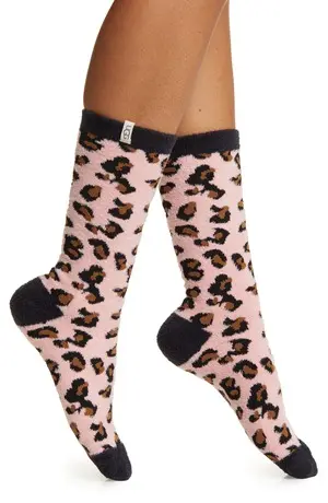 UGG Leslie Crew Socks Soft Kiss Leopard