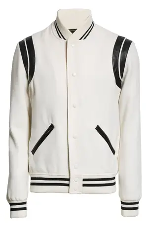 Saint Laurent Saint Laurent Teddy Stretch Wool Varsity Jacket 9502 - Natural
