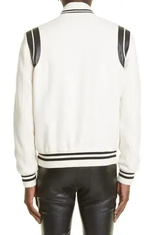 Saint Laurent Teddy Stretch Wool Varsity Jacket