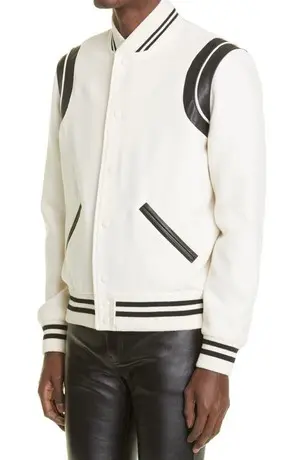 Saint Laurent Teddy Stretch Wool Varsity Jacket
