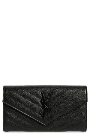 Saint Laurent Monogram Quilted Leather Wallet - Noir