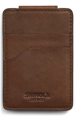 Shinola Money Clip Card Case - Medium Brown