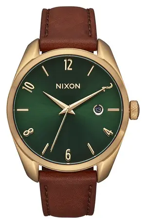 Nixon Nixon Thalia Leather Strap Watch All Gold / Green Sunray