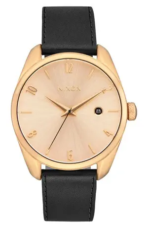 Nixon Thalia Leather Strap Watch - Light Gold / Black