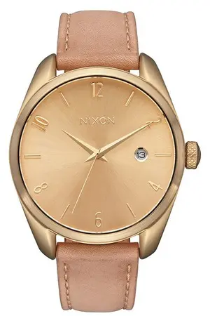 Nixon Nixon Thalia Leather Strap Watch Light Gold / Tan