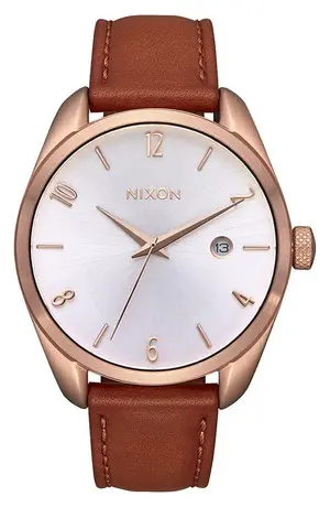 Nixon Nixon Thalia Leather Strap Watch Rose Gold/white