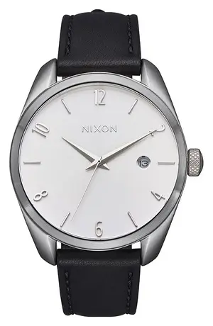 Nixon Nixon Thalia Leather Strap Watch Silver / Black