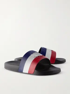 Moncler Basile Logo-embossed Striped Rubber Slides - Black