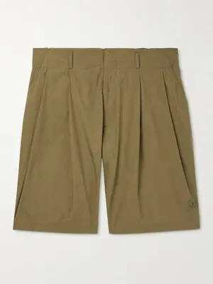 Moncler 1952 Straight-leg Pleated Cotton-poplin Shorts - Brown