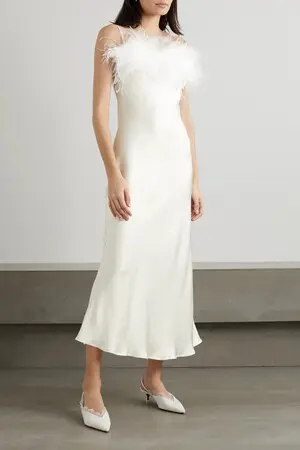 Sleeper Net Sustain Boheme Feather-trimmed Ecovero-satin Midi Dress