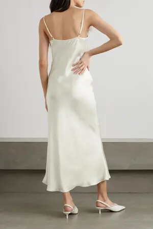 Sleeper Net Sustain Boheme Feather-trimmed Ecovero-satin Midi Dress