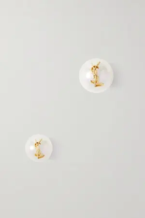 Saint Laurent Tone Faux Pearl Stud Earrings - Gold