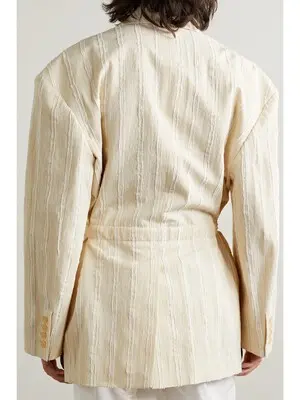Acne Studios Belted Striped Fil Coupé Cotton-blend Blazer