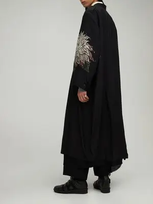 Yohji Yamamoto Dahlia Print Silk Long Coat