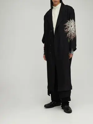 Yohji Yamamoto Dahlia Print Silk Long Coat