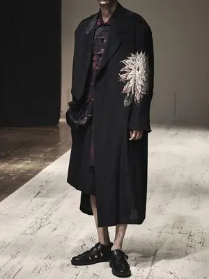 Yohji Yamamoto Dahlia Print Silk Long Coat