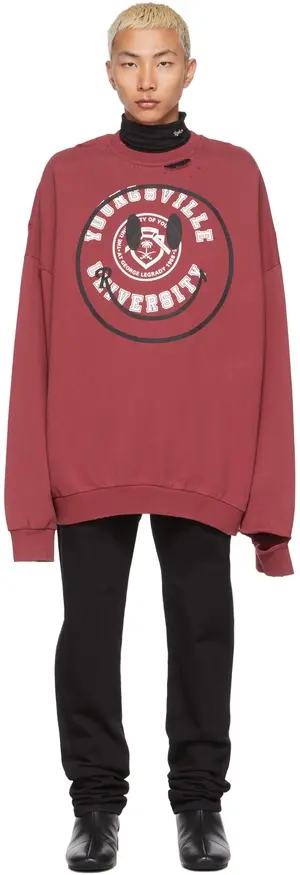 Raf Simons Raf Simons Burgundy Smiley Edition Oversized Destroy Washed Sweatshirt - Burgundy