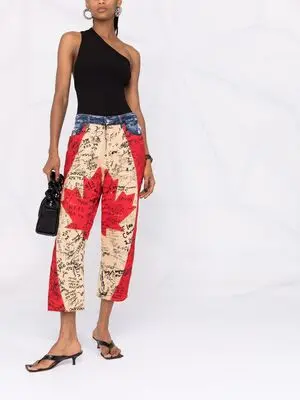 Dsquared2 Cropped Jeans With Maple Leaf Graffiti Print