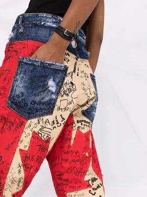 Dsquared2 Cropped Jeans With Maple Leaf Graffiti Print