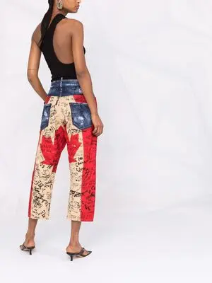 Dsquared2 Cropped Jeans With Maple Leaf Graffiti Print