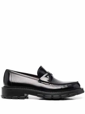 FERRAGAMO Embossed-logo Leather Loafers - Black