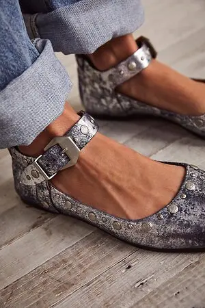 Free People Mystic Mary Jane Flats - Silver Distress