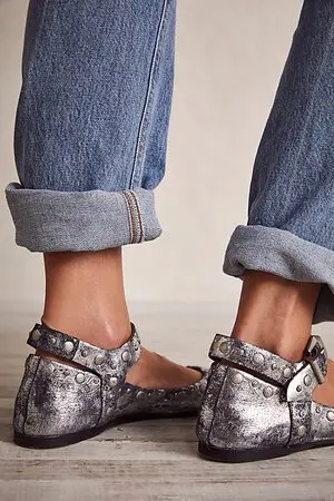 Free People Mystic Mary Jane Flats - Silver Distress