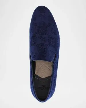 Robert Graham Renegade Skull-embossed Velvet Loafers - Navy