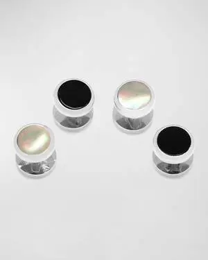 CUFFLINKS, INC. Double Sided Onyx And Mother-of-pearl Round Beveled Studs
